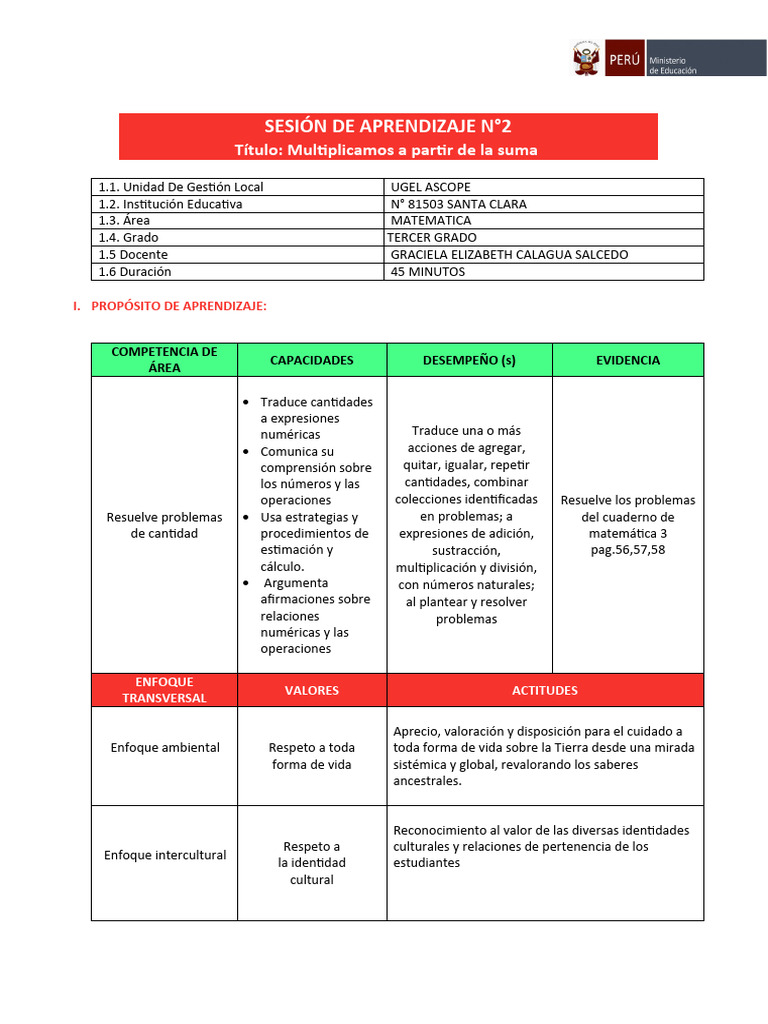 LUNES 19 SESION DE APRENDIZAJE Nº2 - 3ER GRADO MATEMATICA | PDF | Educación primaria | Aprendizaje