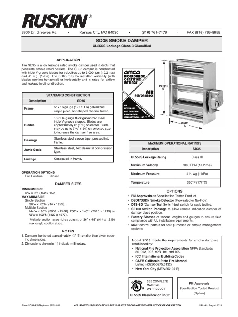 Smoke Damper Ruskin | PDF | Duct (Flow) | Civil Engineering