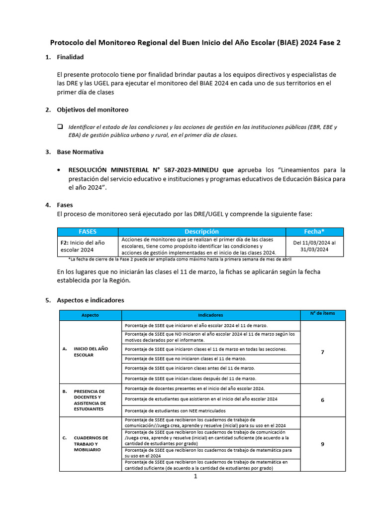 Protocolo Monitoreo BIAE 2024 Fase 2 | PDF