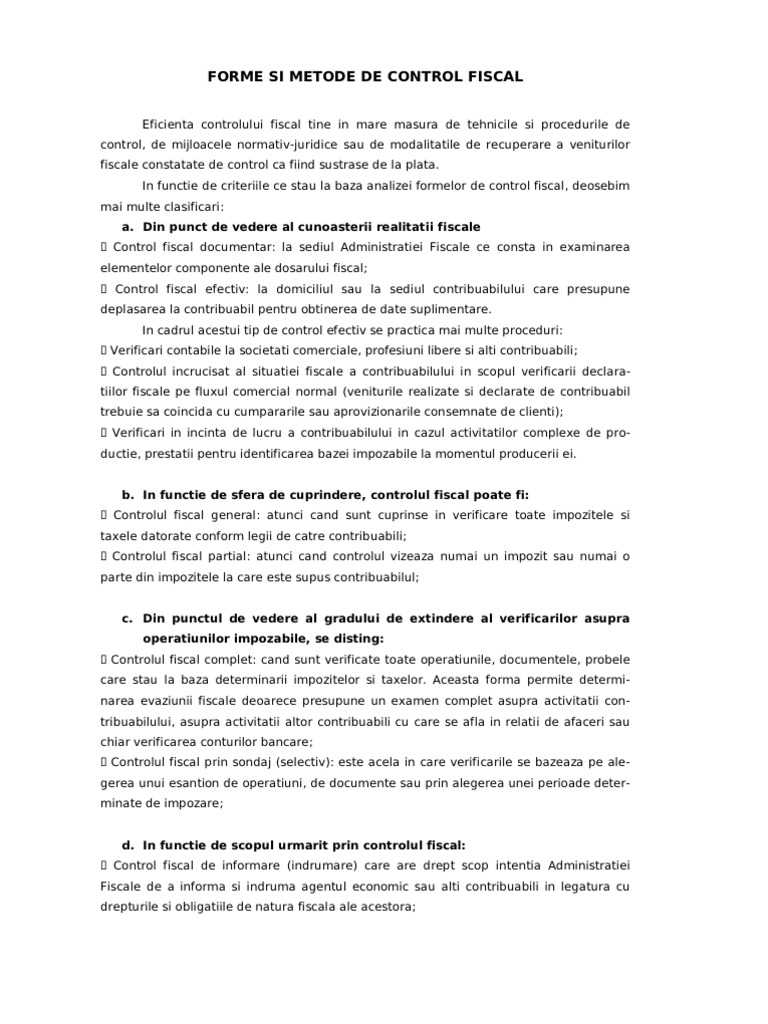 1 - Forme Si Metode de Control Fiscal | PDF