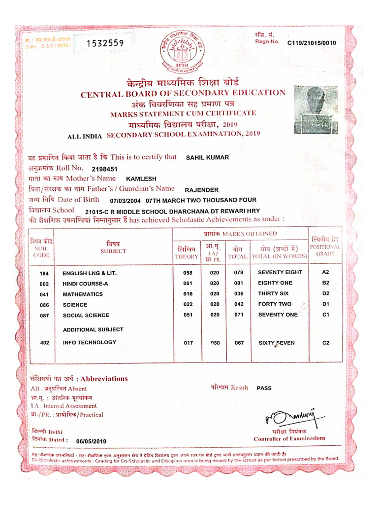 X Marksheet Pdf