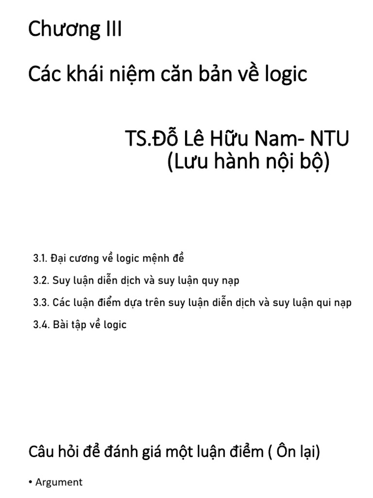 TH - Nam.Bài Giảng Tư Duy Phản Biện Chương 3-Khái Niệm Căn Bản Về Logic | PDF