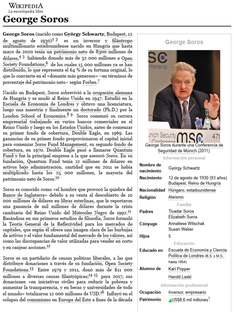 George Soros - Wikipedia, La Enciclopedia Libre | PDF | George Soros