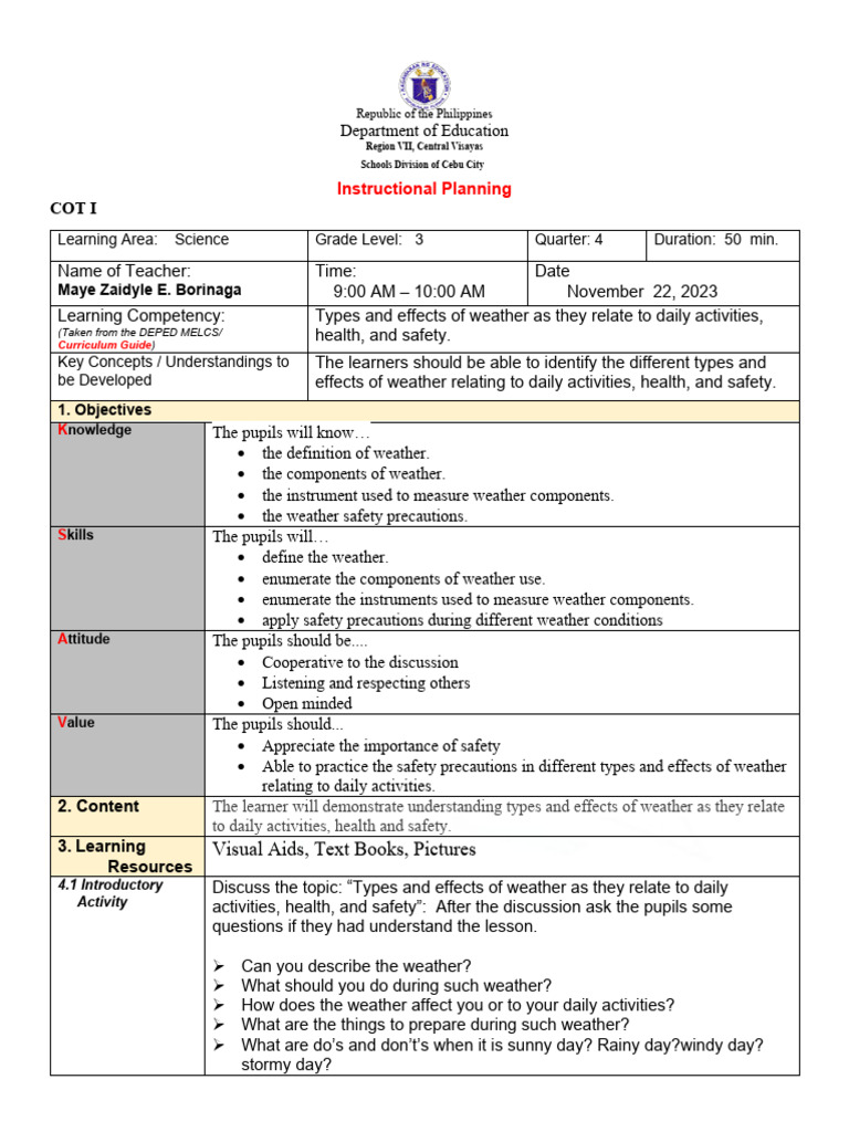 Weather Safety for Grade 3 Science | PDF | Learning | Curriculum