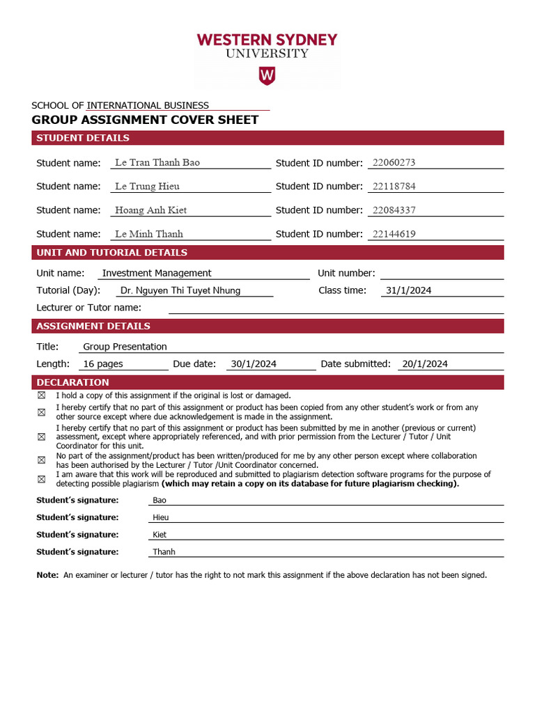 Group Assignment Coversheet | PDF | Career & Growth | Wellness