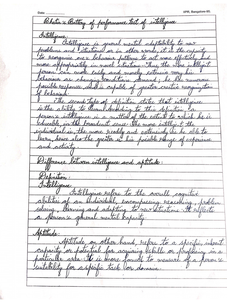 Bhatia Battery of Performance Test of Intelligence | PDF