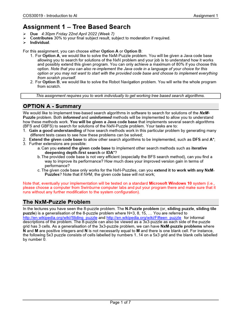 Assignment 1 - Tree Based Search: OPTION A - Summary | Download Free PDF | Command Line ...