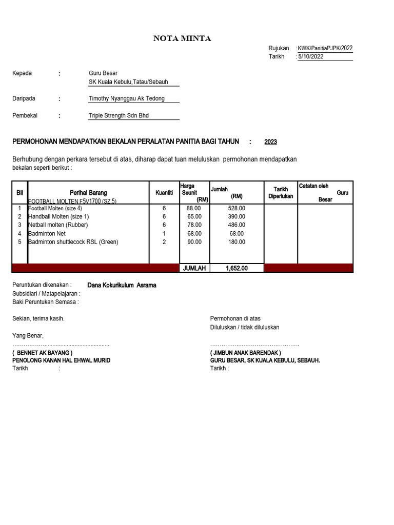Nota Minta Bahasa Iban | PDF