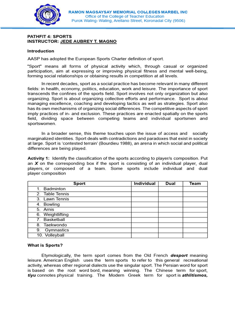 Sport Handouts | PDF