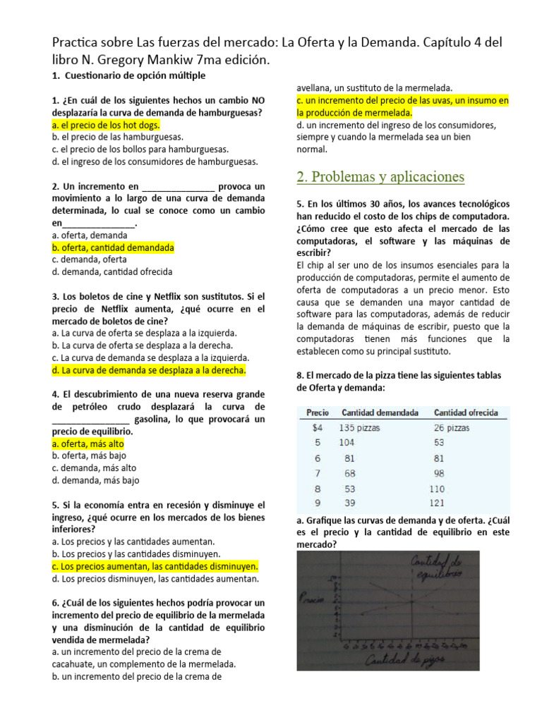 Practica 03 de La Oferta y La Demanda Capitulo 4 | PDF | Oferta (economía) | Precios