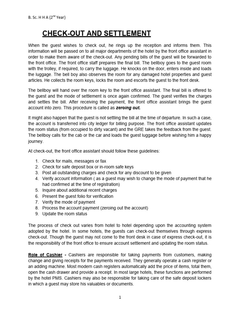 Hotel Guest Check-Out Procedures Guide | PDF | Credit Card | Cheque
