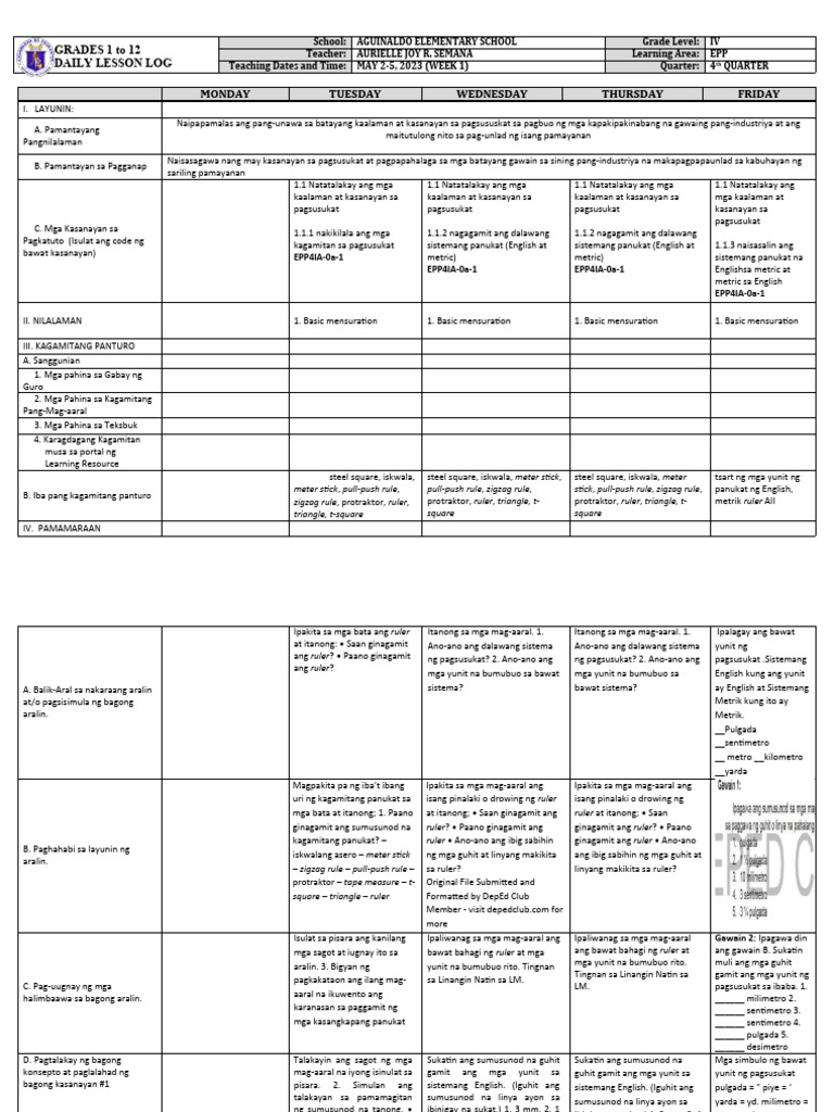 DLL - Epp 4 - Q4 - W1 | PDF
