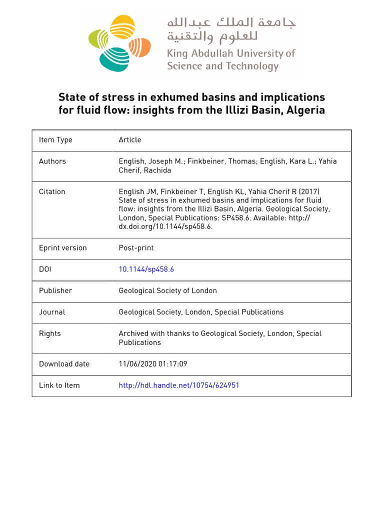 State of Stress in Exhumed Basins and Im | PDF | Fault (Geology ...