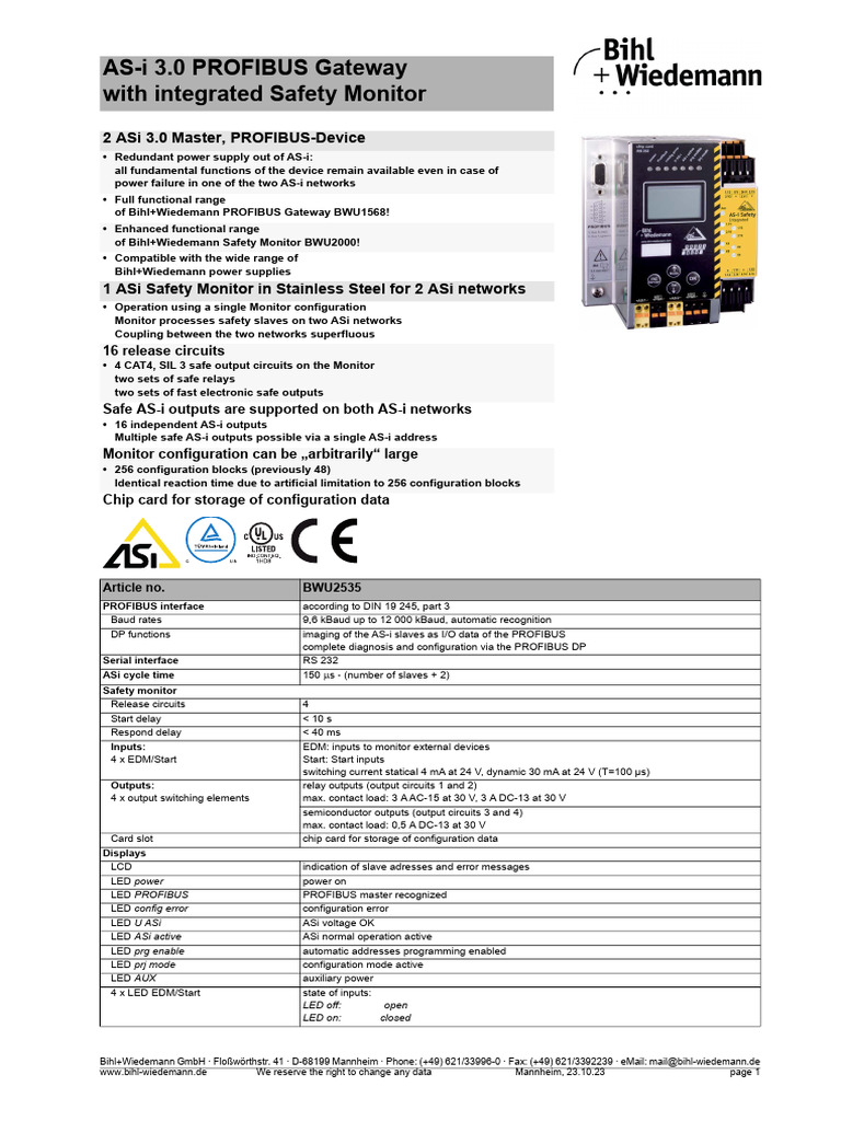 AS-i 3.0 PROFIBUS Gateway Overview | PDF