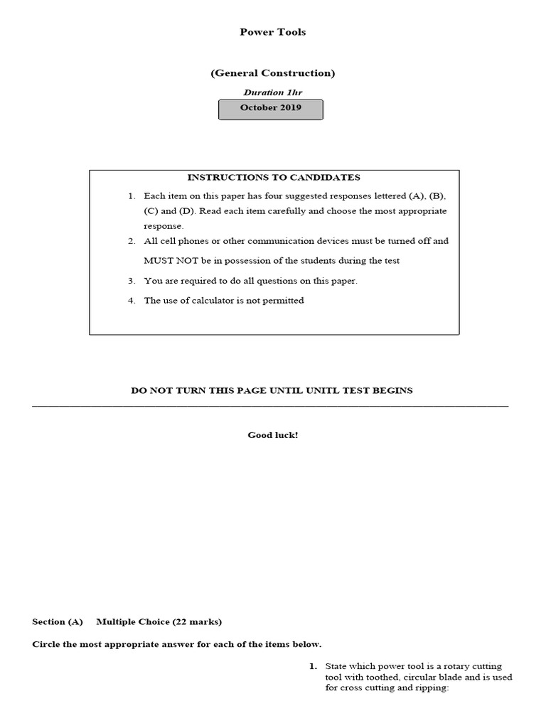 Power Tools Test | PDF | Tools | Drill