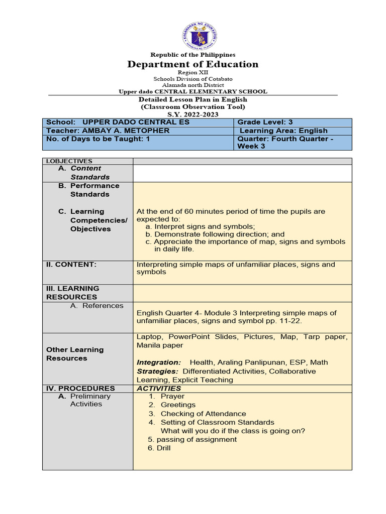MELC Lesson Plan | PDF | Learning | Lesson Plan