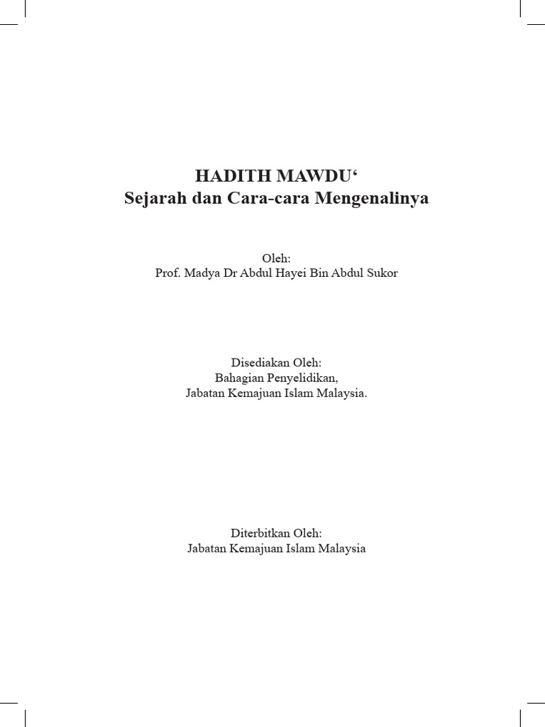 Hadith Mawdu Sejarah Dan Cara Mengenalinya 240309 152835 | PDF