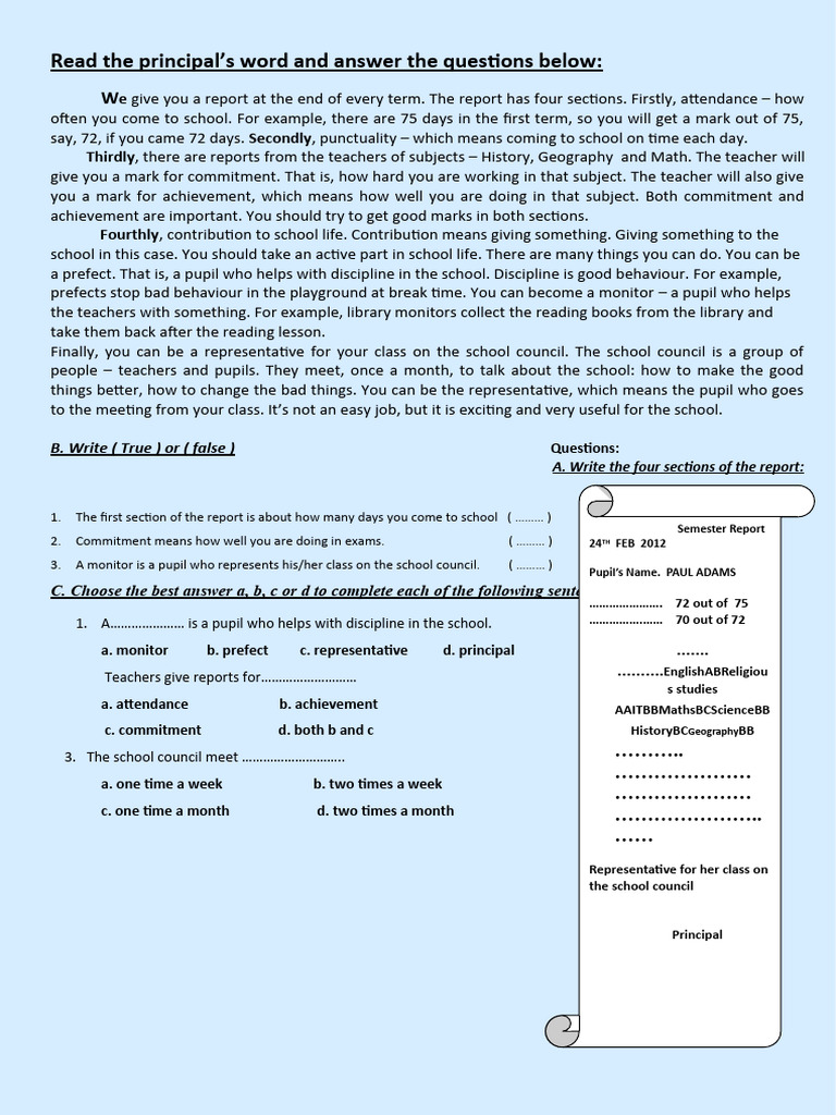 school-life-fun-activities-games-reading-comprehension-exercis_47342 | PDF