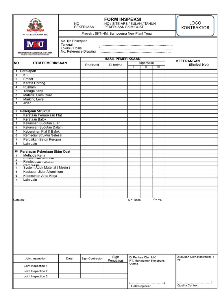 Mku-Qms, Site-Ars, Skt-Hms-Tegal, 11, Pekerjaan Skim Cooat | PDF