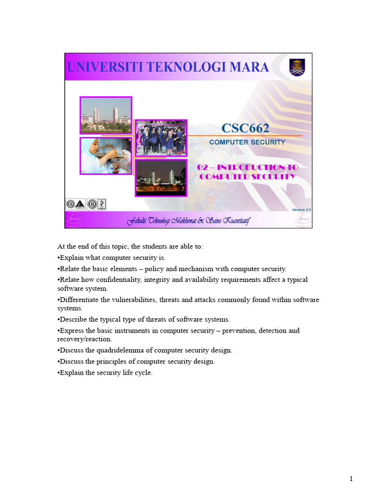 01 - Introduction To Computer Security | PDF | Information Security | Security