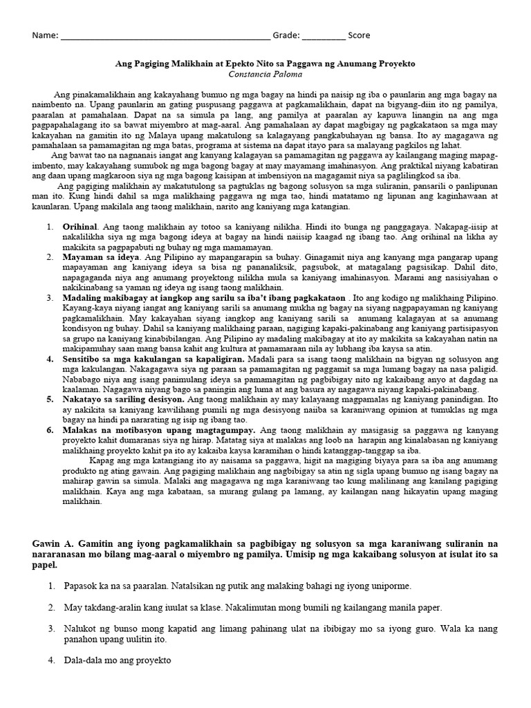 Q3 Grade 6 Activity Sheets Week5 | PDF
