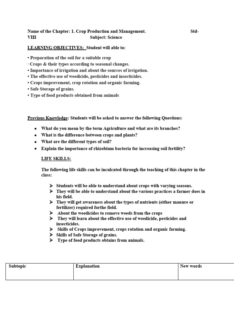 STD 8-CH 1 Lesson Plan | PDF | Agriculture | Crop Rotation
