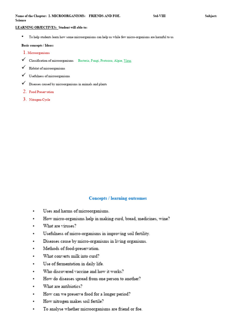 STD 8-CH 2 Lesson Plan | PDF | Microorganism | Food Preservation