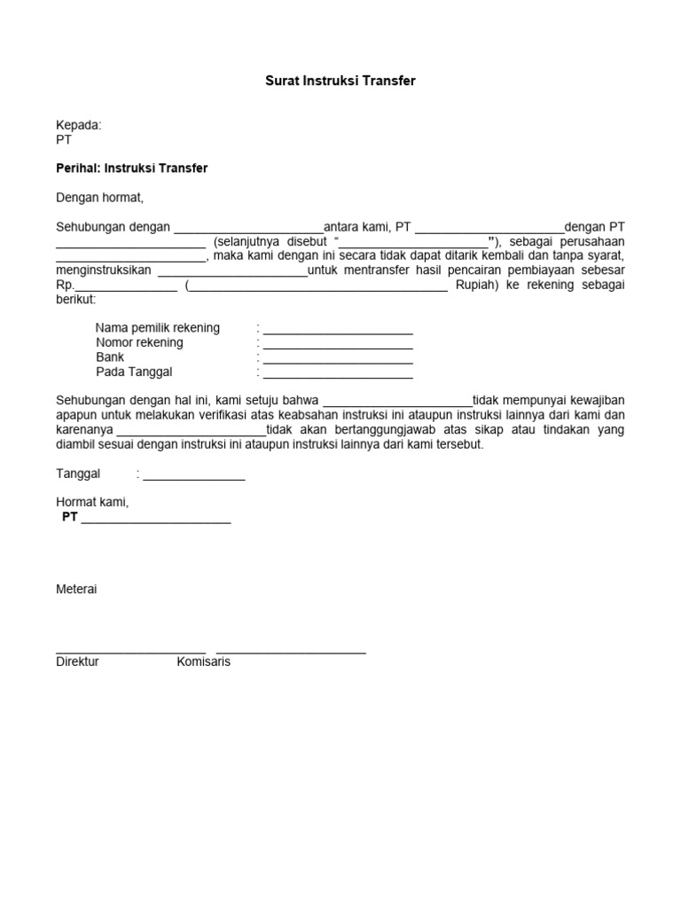 Surat Instruksi Transfer Perusahaan | PDF | Karier & Perkembangan | Bisnis