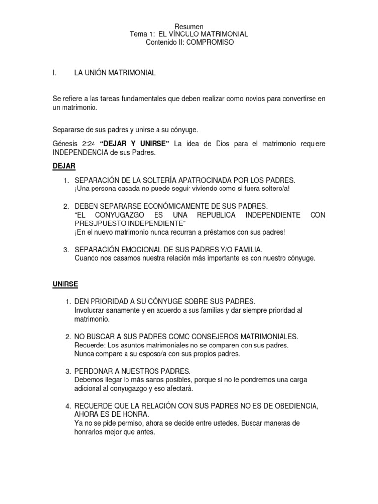 TEMA 1 Resumen VINCULO MATRIMONIAL | PDF | Matrimonio | Amor