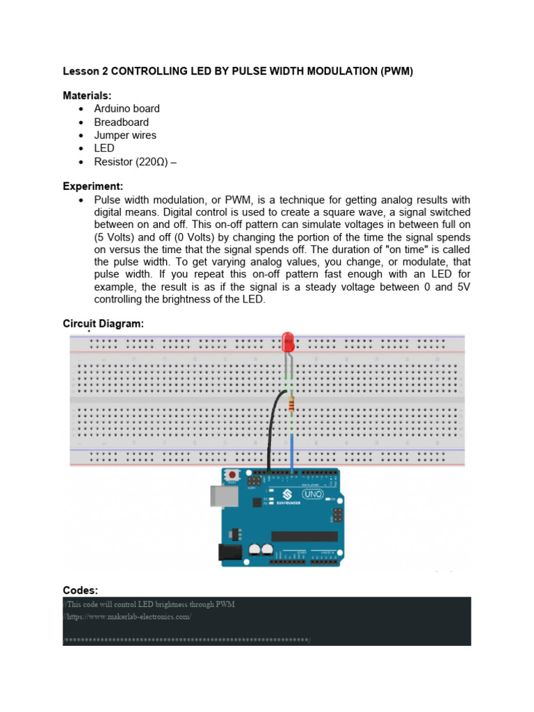 Lesson 2 CONTROLLING LED BY PULSE WIDTH MODULATION | PDF