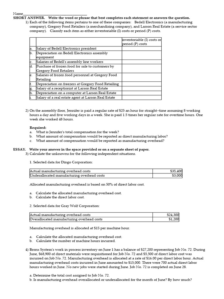 Comprehensive Exercises | PDF