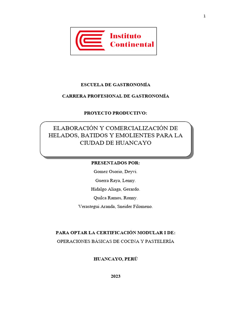 Modelo de Proyecto Productivo Helados y Batidos | PDF | Alimentos | Esterilización (Microbiología)