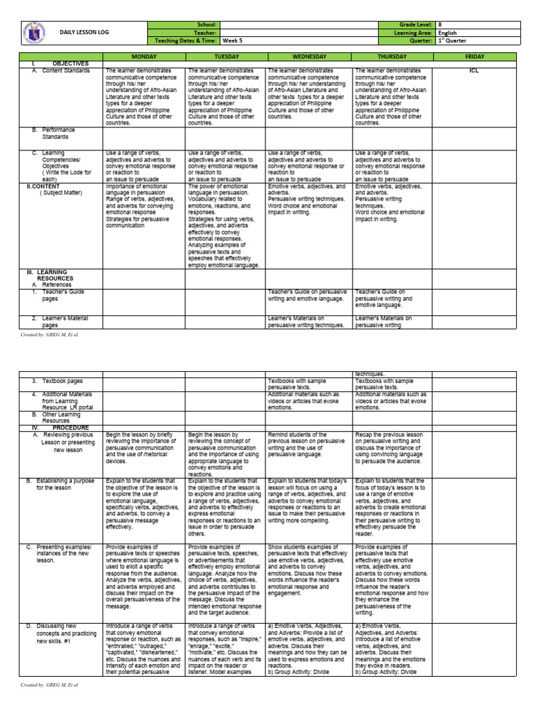Eng8 Wk5 | PDF | Adverb | Persuasion