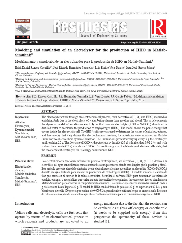 Modeling And Simulation Of An Electrolyser For The Production Of Hho In Matlab Simulink Pdf
