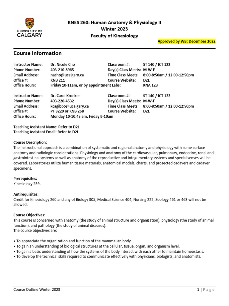 KNES 260 - Human Anatomy & Physiology II | PDF | Anatomy | Physiology