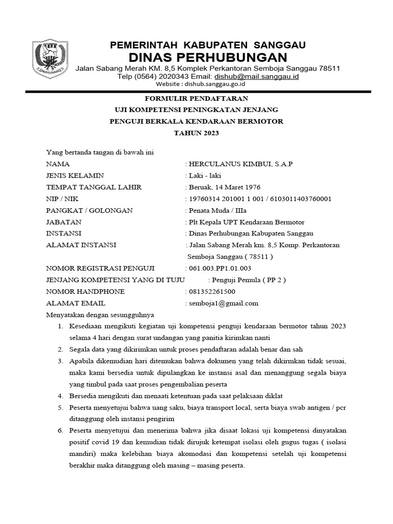 FORMULIR PENDAFTARAN Uji Kompre | PDF