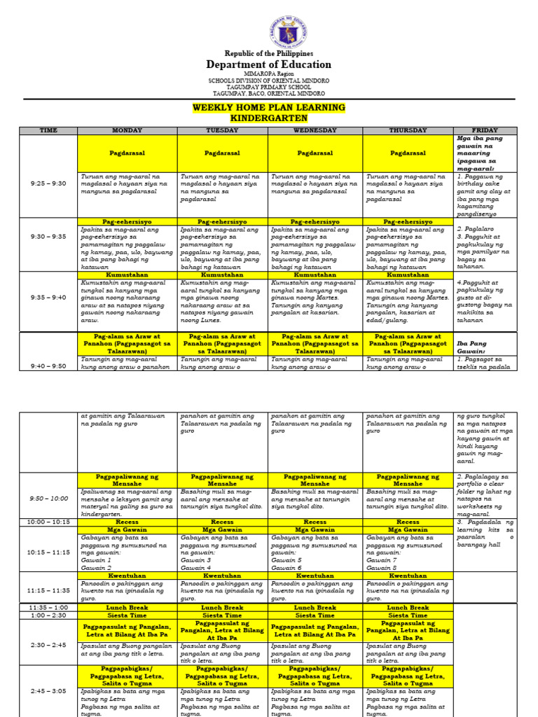 Weekly Home Learning Plan | PDF