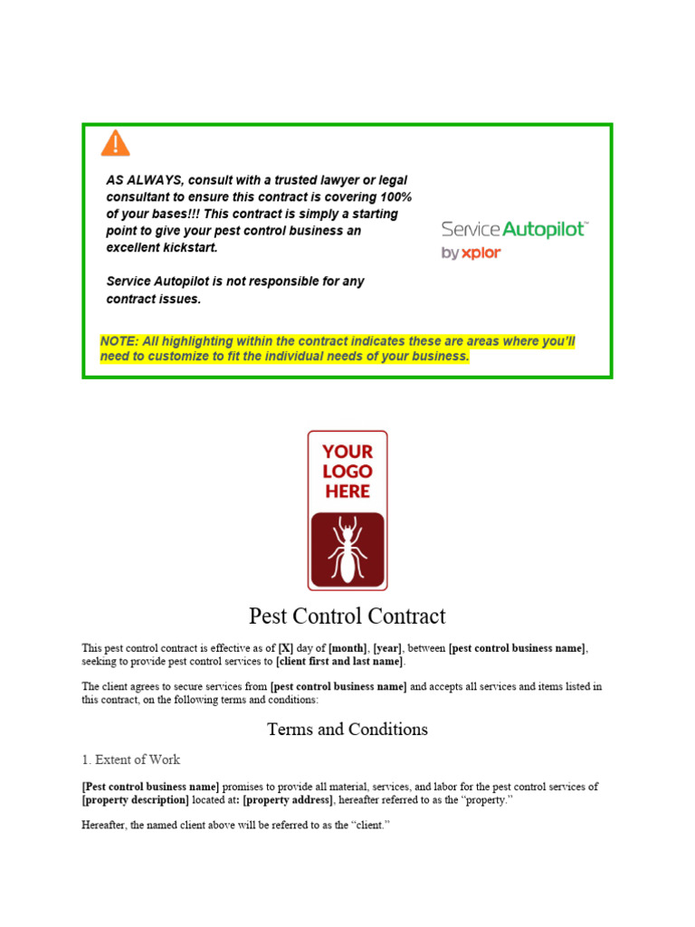 Pest Control Contract Template 2022 | PDF | Fee | Payments