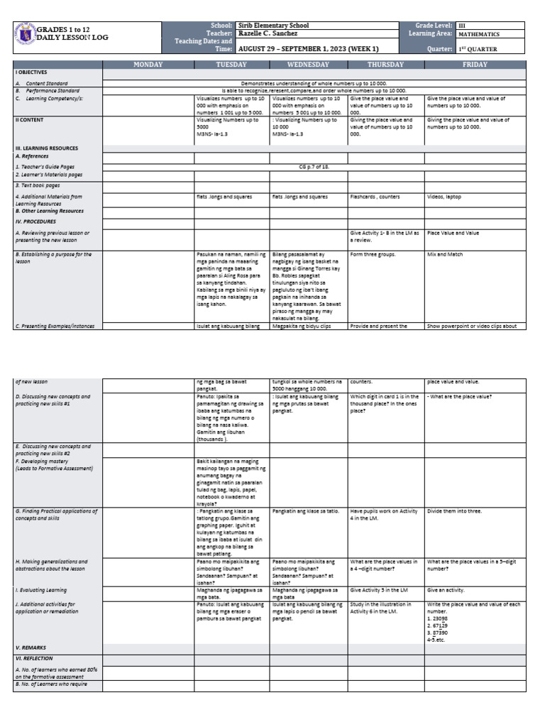 DLL - Math 3 - Q1 - W1 | PDF