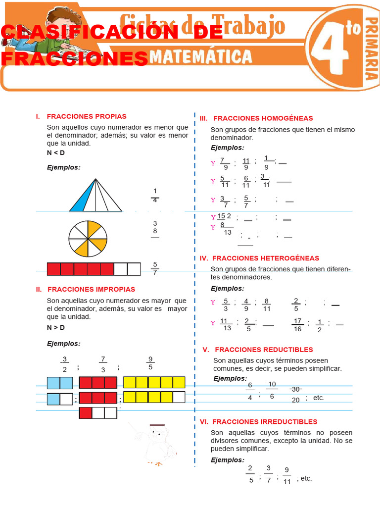Clasificacion de Fracciones para Cuarto Grado de Primaria | PDF ...