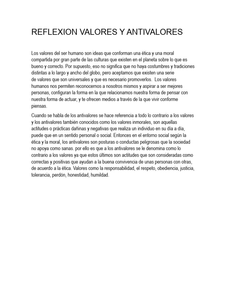 Reflexión sobre Valores y Antivalores | PDF | Ciencias sociales