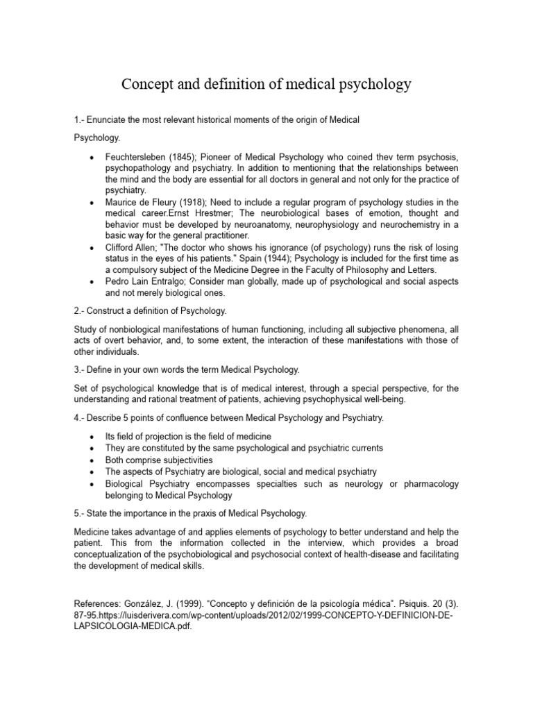 Concept and Definition of Medical Psychology | PDF | Psychiatry ...