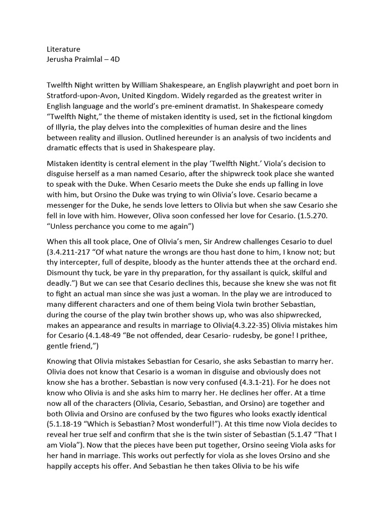 Twelfth Night - Literature CW 2024 | PDF | Twelfth Night ...