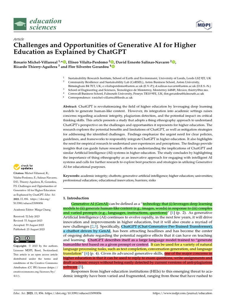 Michel-Villarreal Et Al. (2023) - Challenges and Opportunities of Generative AI For Higher ...