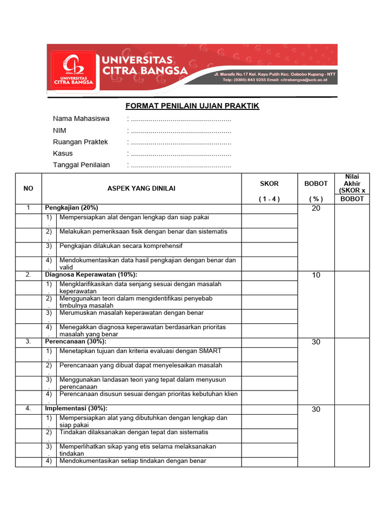 Format Penilain Ujian Praktik | PDF