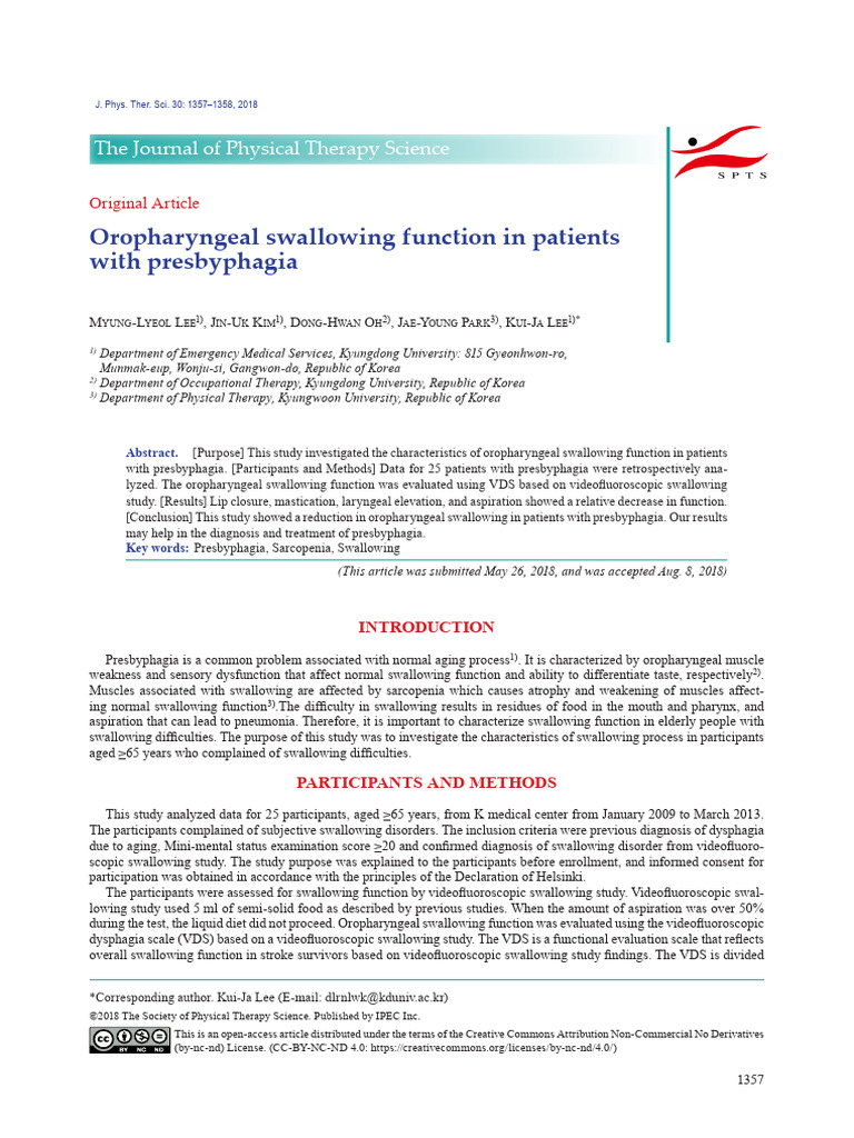 Oropharyngeal Swallowing Function On Patients With Presbuphagia | PDF