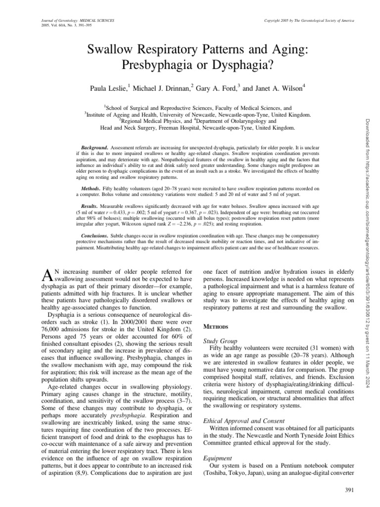 Swallow Respiratory Patterns and Aging Presbyphagia or Dysphagia | PDF ...