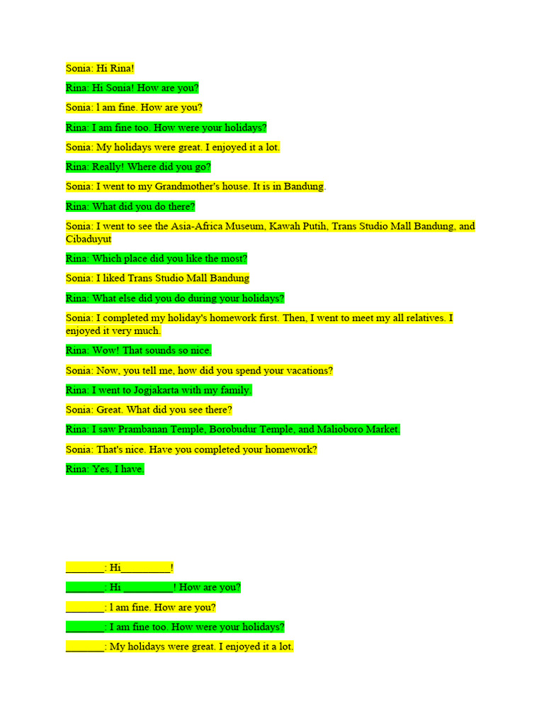 Conversation About Vacation | PDF | Home & Garden