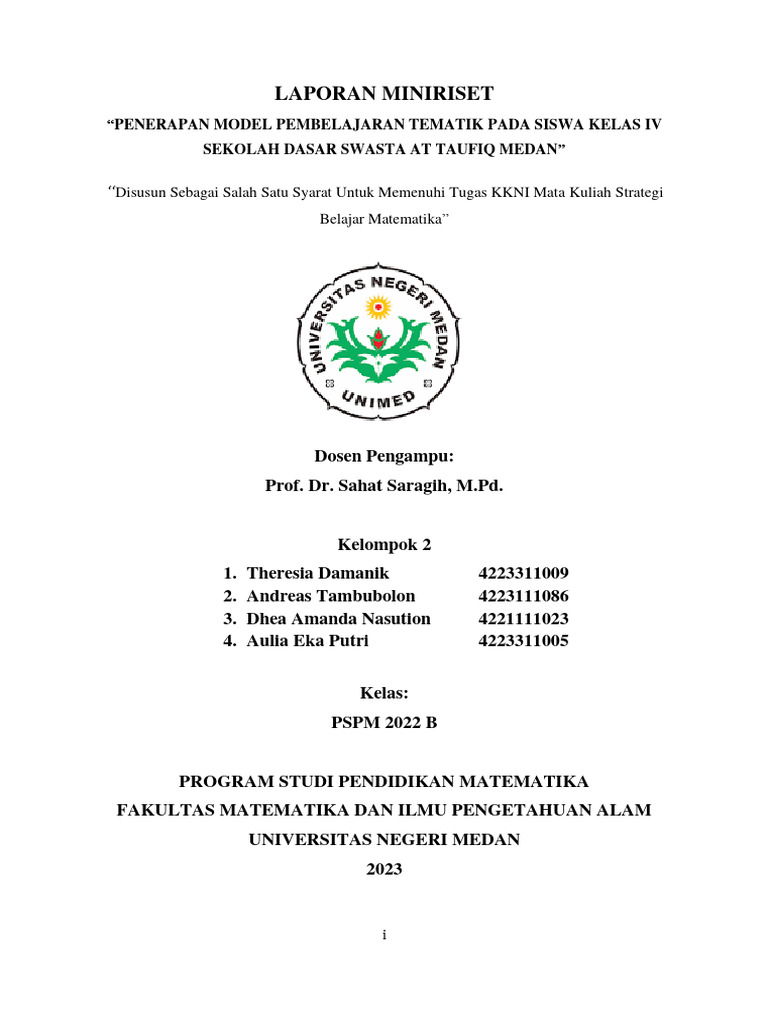 Laporan Miniriset (MR) - Strategi Belajar Matematika (SBM) | PDF