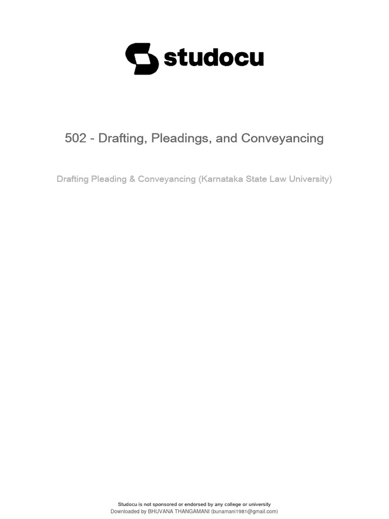 502 Drafting Pleadings and Conveyancing | PDF | Pleading | Lawsuit 502 Drafting Pleadings and Conveyancing | PDF | Pleading | Lawsuit
